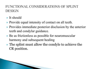 Splint therapy for tmj disc displacement | PPTX