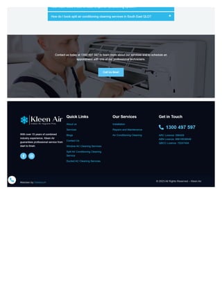 Split Air Conditioning Cleaning in South East QLD | Kleen Air Experts | PDF