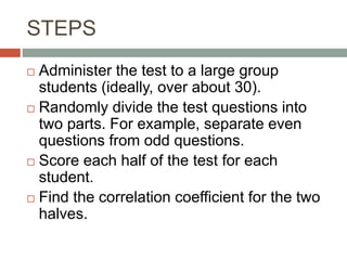 Reliability and its types: Split half method and test retest methods | PPTX