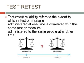 Reliability and its types: Split half method and test retest methods | PPTX
