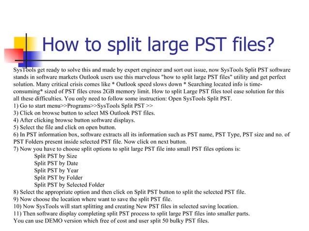 Split large pst file | PPT