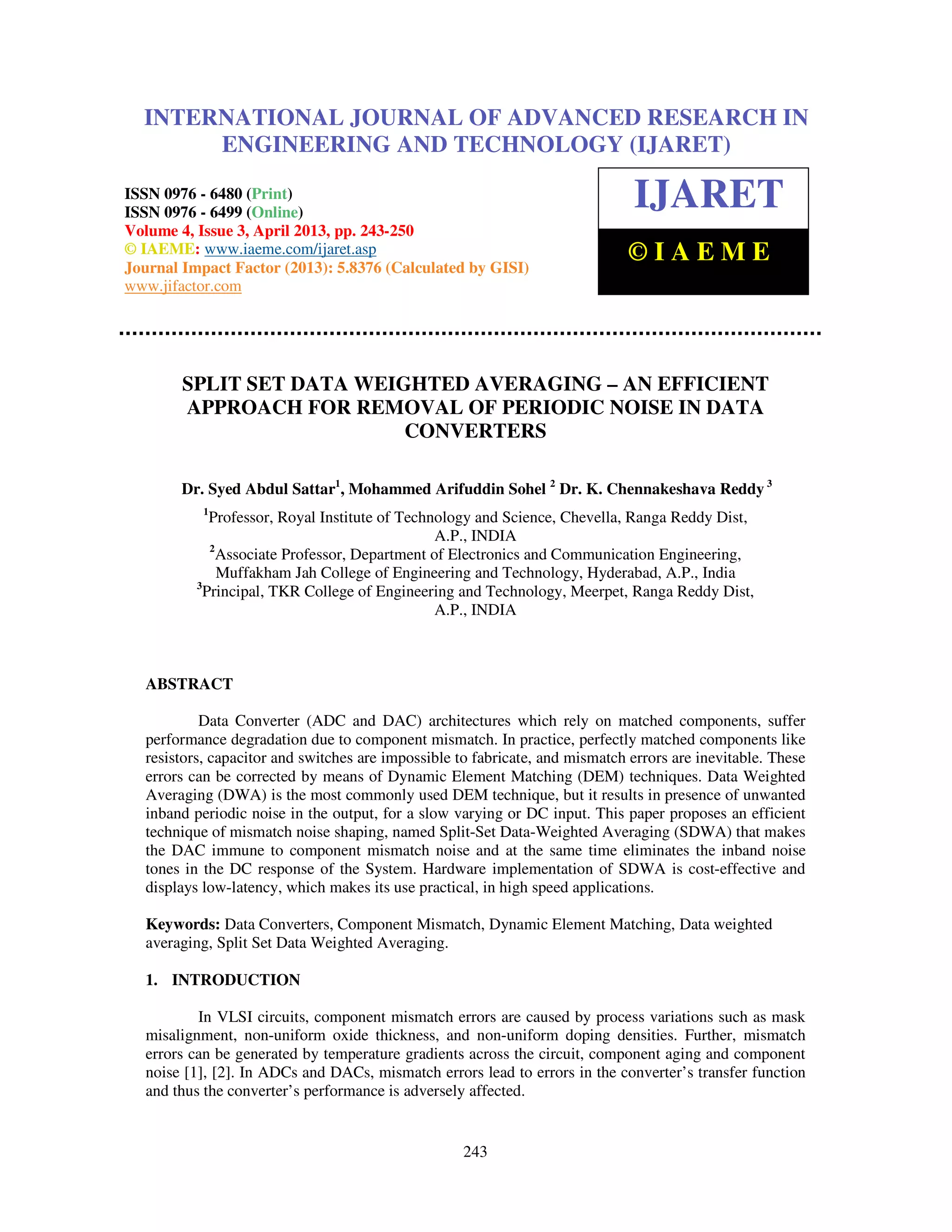 Split set data weighted averaging – an efficient approach for removal ...