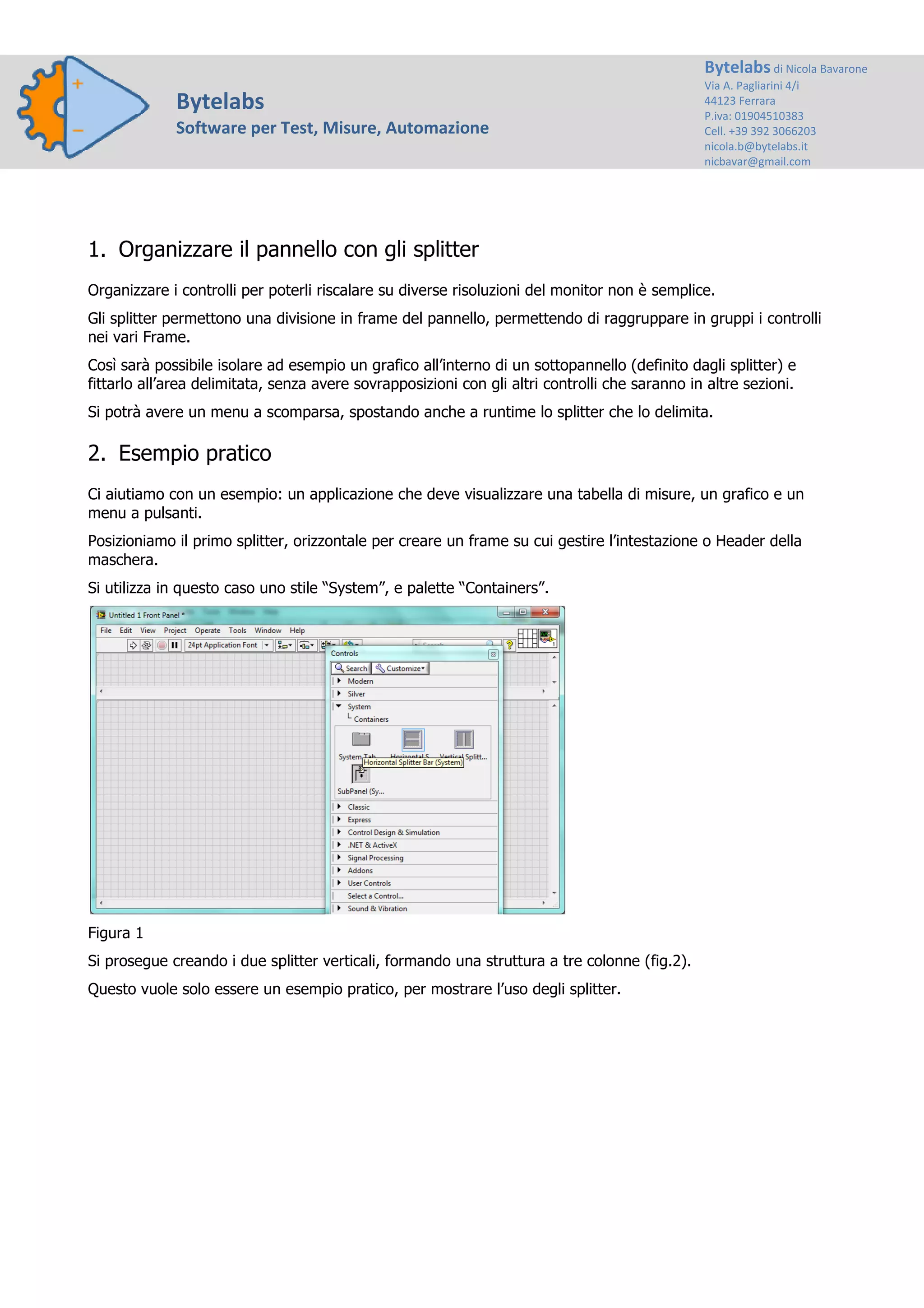 Ordinare il Front Panel con gli splitter in LabVIEW | PDF