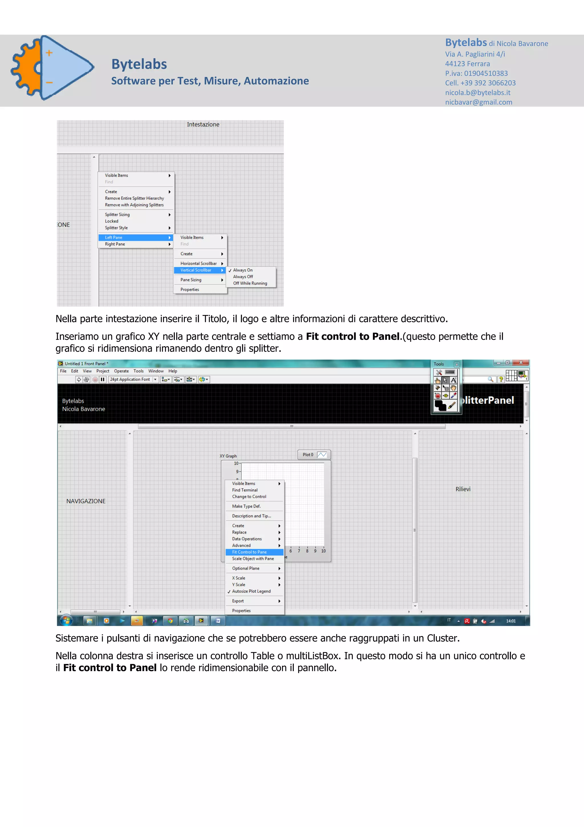 Ordinare il Front Panel con gli splitter in LabVIEW | PDF