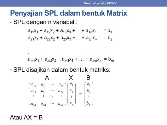Sistem persamaan linear non homogen matriks | PDF