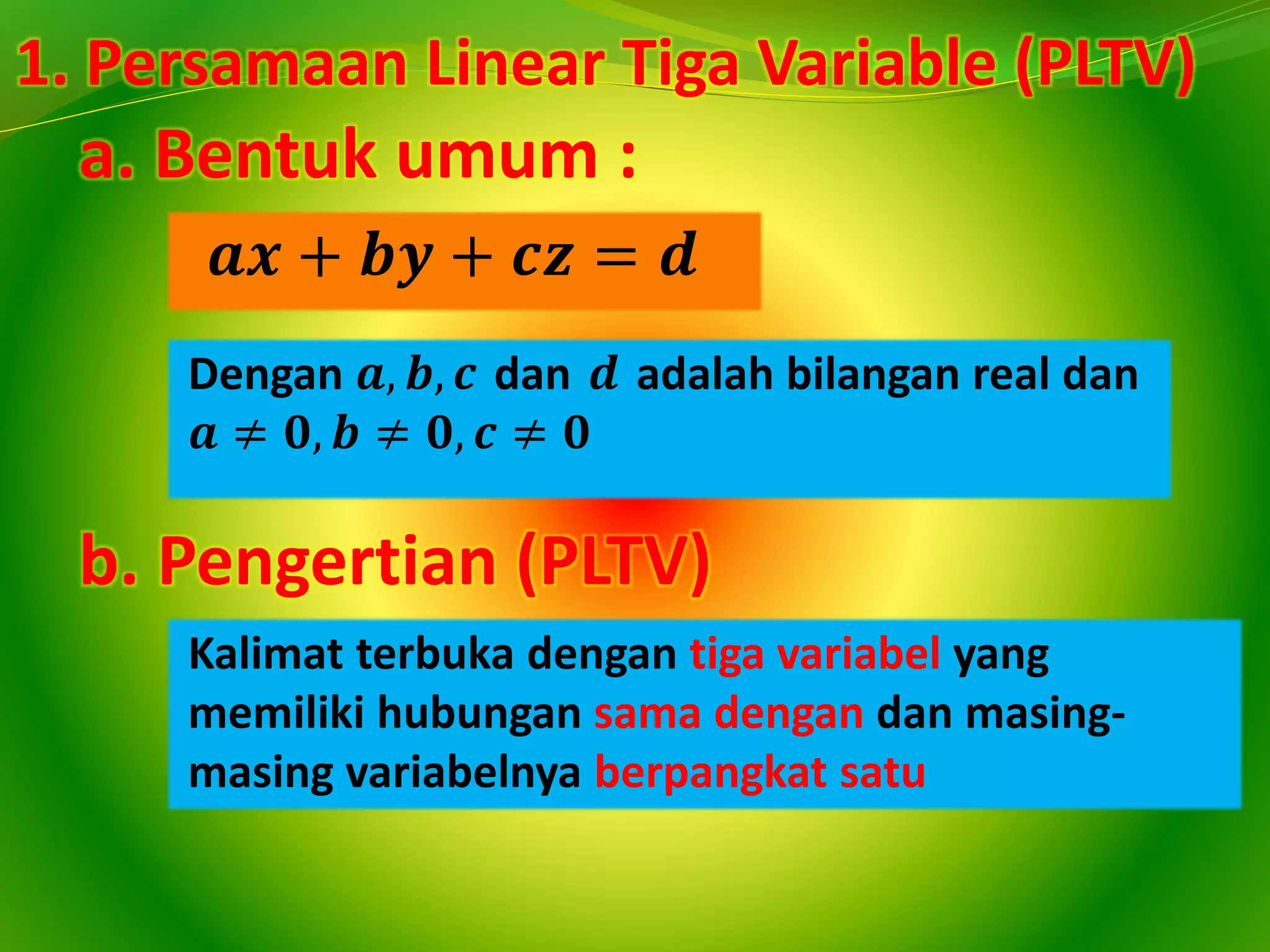 Sistem Persamaan Linear Tiga variabel (SPLTV) | PPTX
