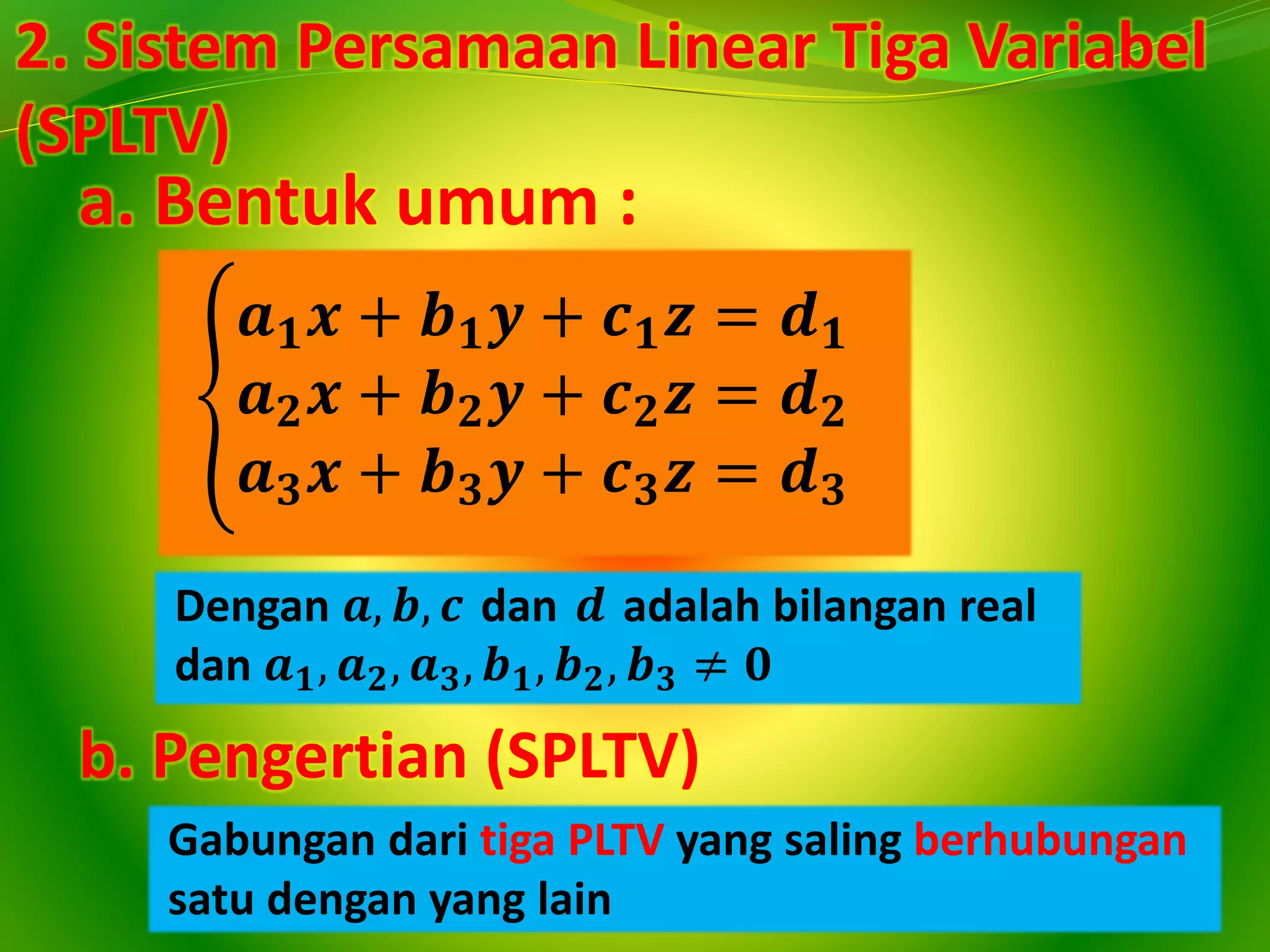 Sistem Persamaan Linear Tiga variabel (SPLTV) | PPTX