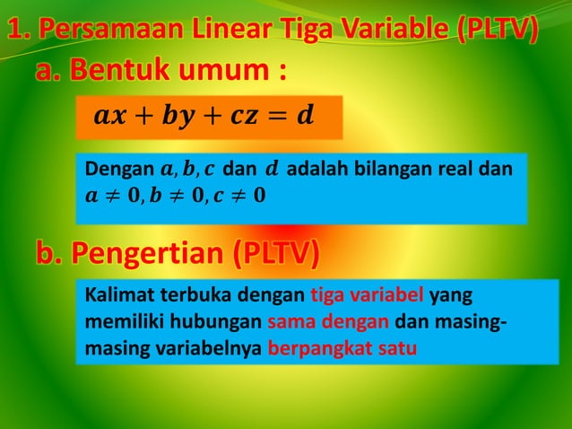 Sistem Persamaan Linear Tiga variabel (SPLTV) | PPTX