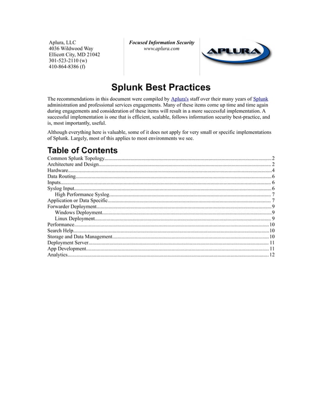 Splunk best practices | PDF | Computer Software and Applications | Computing