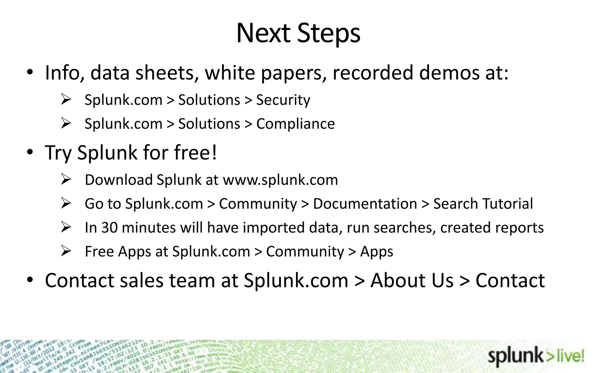 SplunkLive! Splunk for Security | PPTX