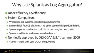 Federal Compliance with Splunk on Hetergeneous Networks (Splunk User Conference 2010) | PPTX