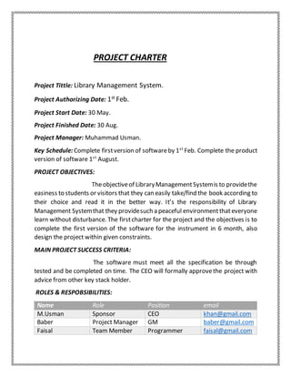 Project Charter in SPM | DOCX | Technology & Computing