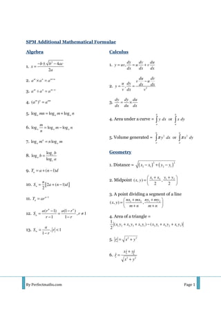 Spm additional-mathematical-formulae-pdf | PDF