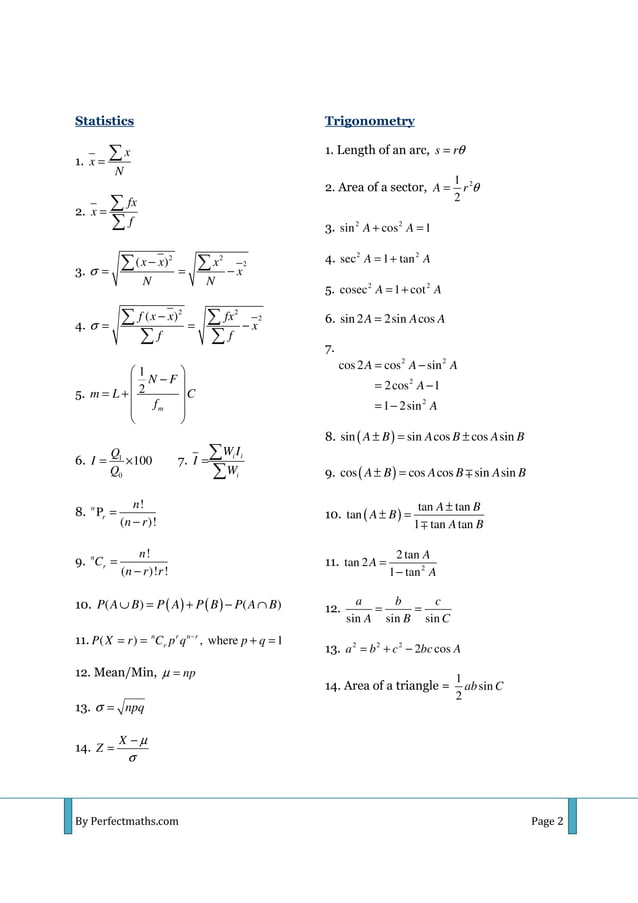 Spm additional-mathematical-formulae-pdf | PDF