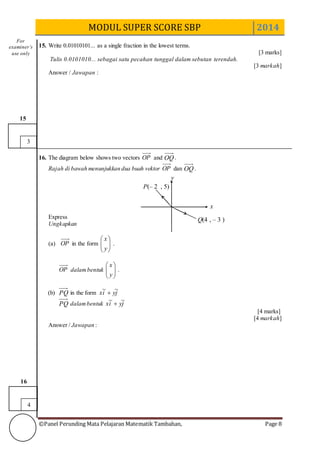 Spm 2014 add math modul sbp super score [lemah] k1 set 1 dan skema | DOCX