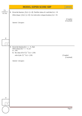 Spm 2014 add math modul sbp super score [lemah] k1 set 2 dan skema | PDF