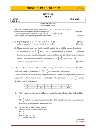 Spm 2014 add math modul sbp super score [lemah] k2 set 1 dan skema | PDF