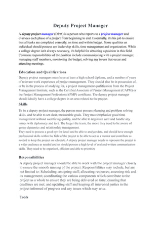 Project Engineer and Deputy project manger | DOC
