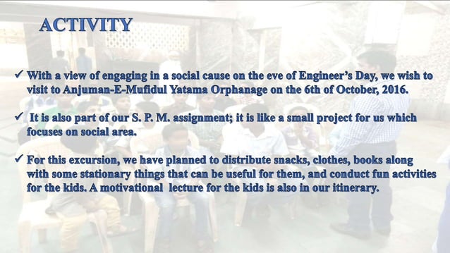VISIT TO AN ORPHANAGE(SOCIAL ACTIVITY) | PPTX