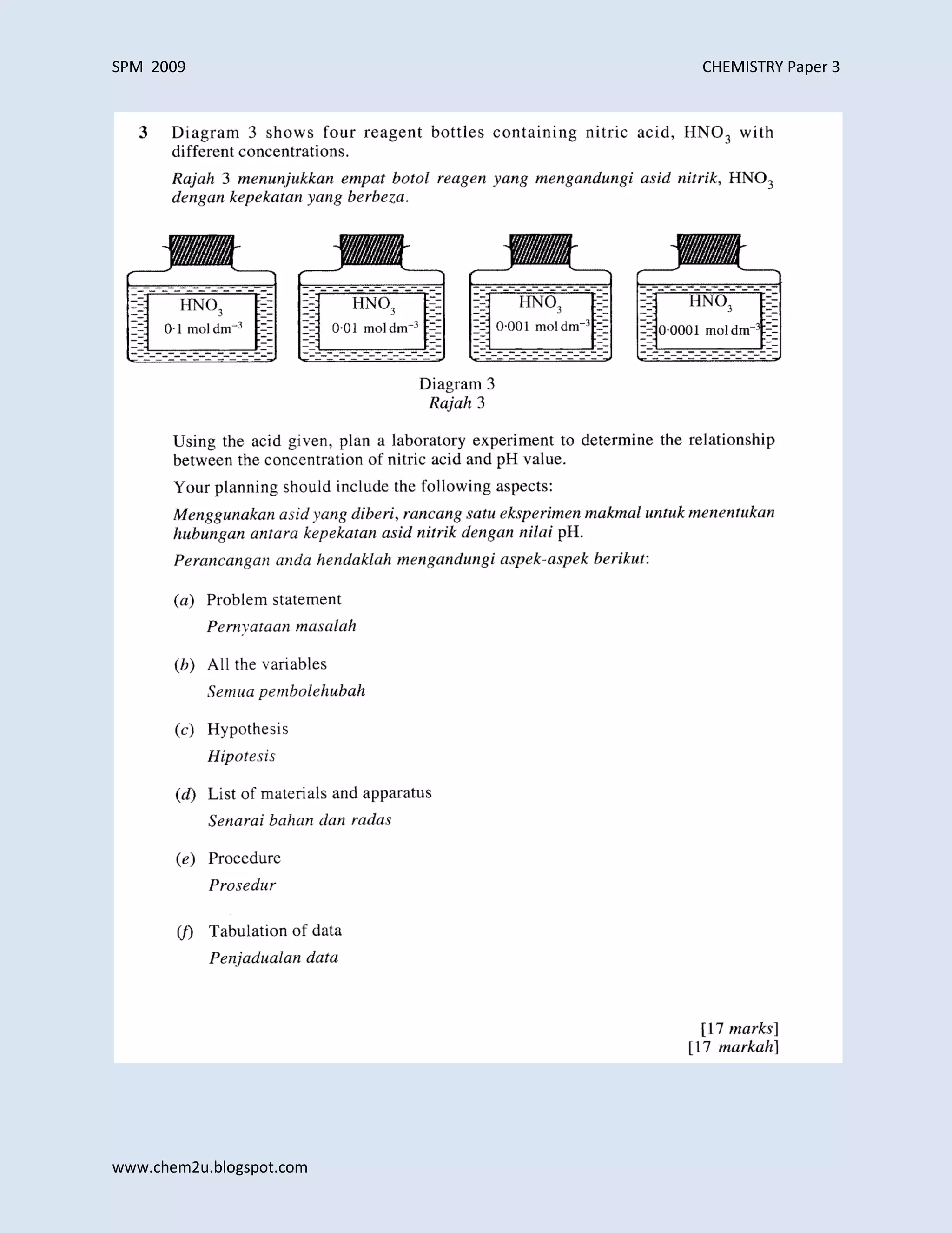 Chemistry SPM 2009 Paper 3 Q3 | PDF | Chemistry | Science