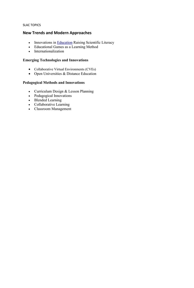 SLAC_TOPICS. for teachers education docx | PDF