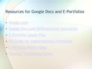 Creating E-Portfolios using Google Docs | PPTX
