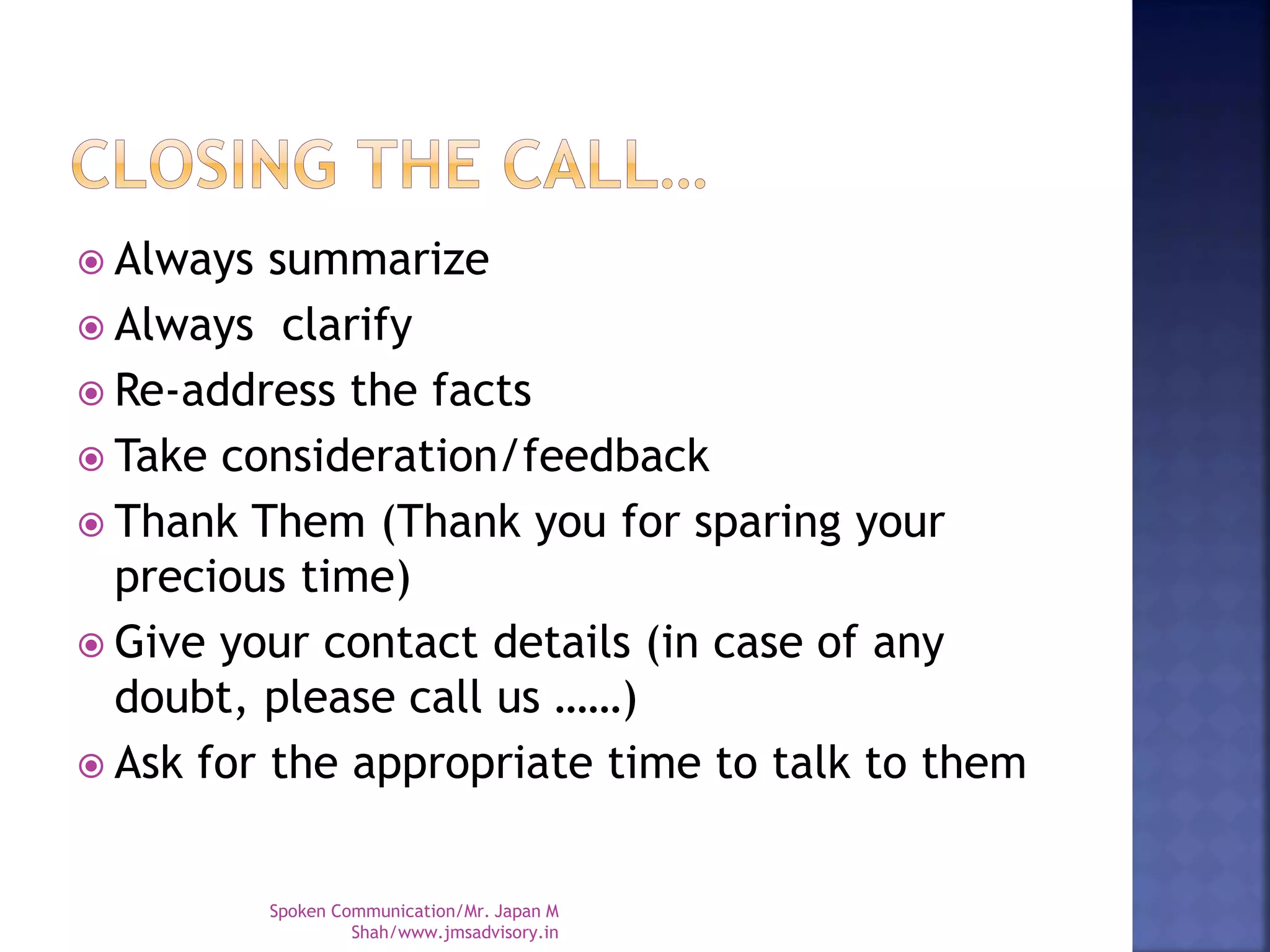 Spoken communication Skills/ Telephonic Communication Skills ...