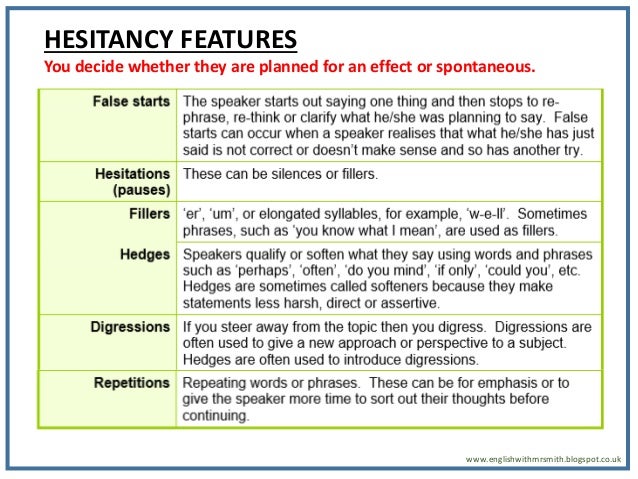 Spoken language features Spoken language features