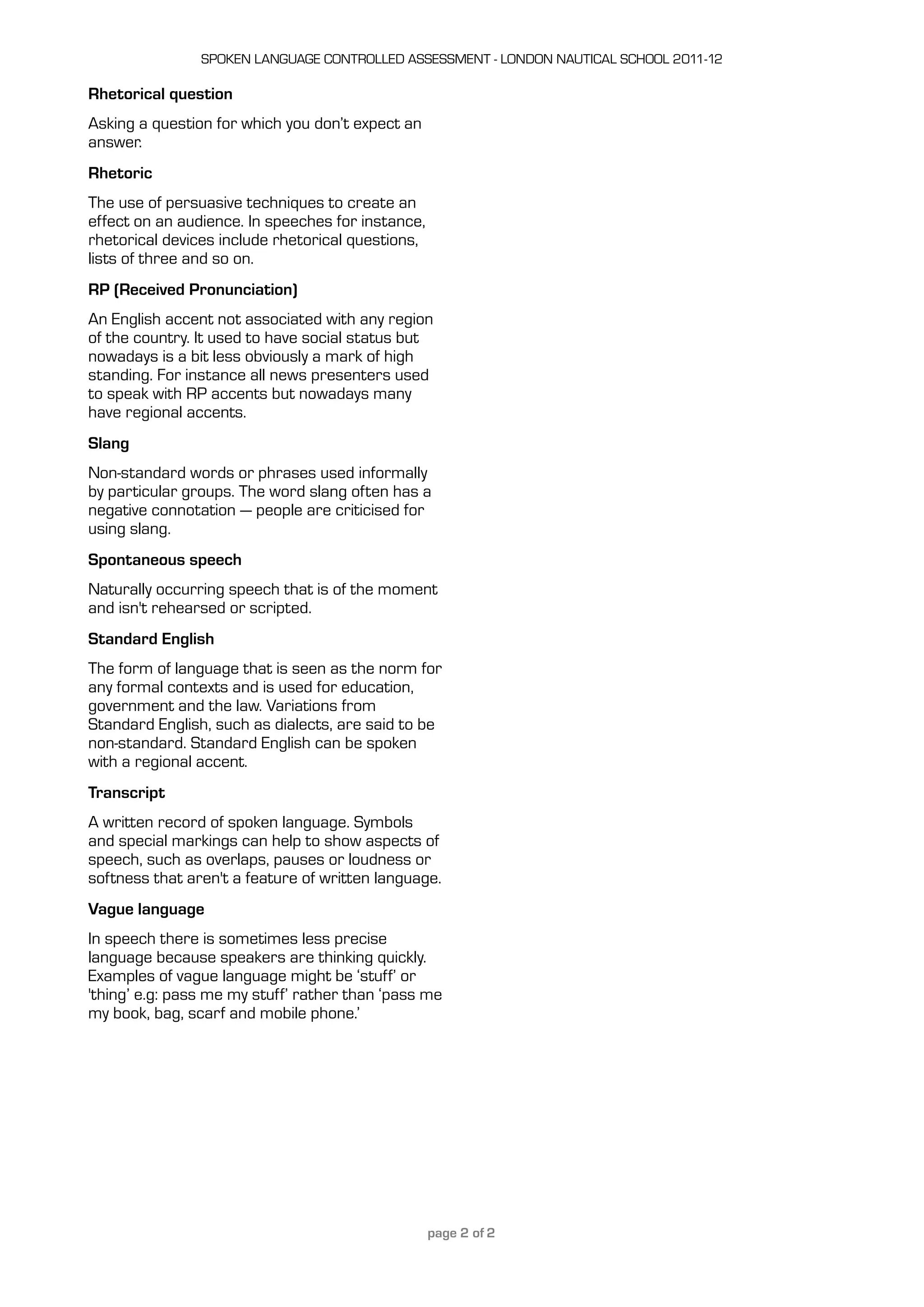 Spoken language glossary | PDF