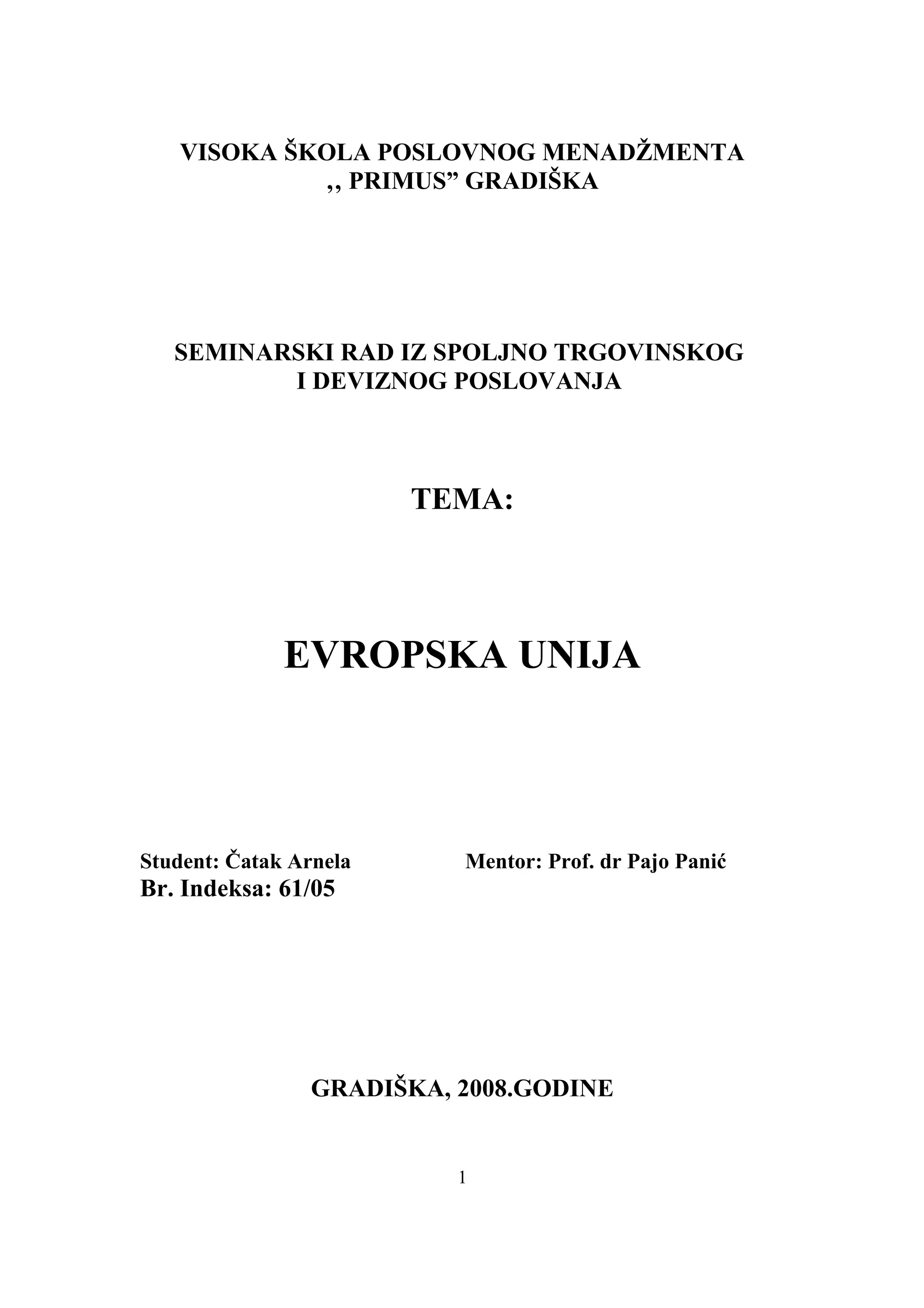 Spoljno trgovinsko i devizno poslovanje | DOC