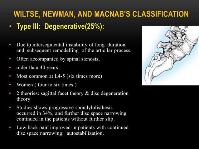 SPONDYLOLISTHESIS: DIAGNOSIS, CLASSIFICATION, EVALUATION AND MANAGEMENT ...