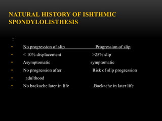 SPONDYLOLISTHESIS: DIAGNOSIS, CLASSIFICATION, EVALUATION AND MANAGEMENT ...
