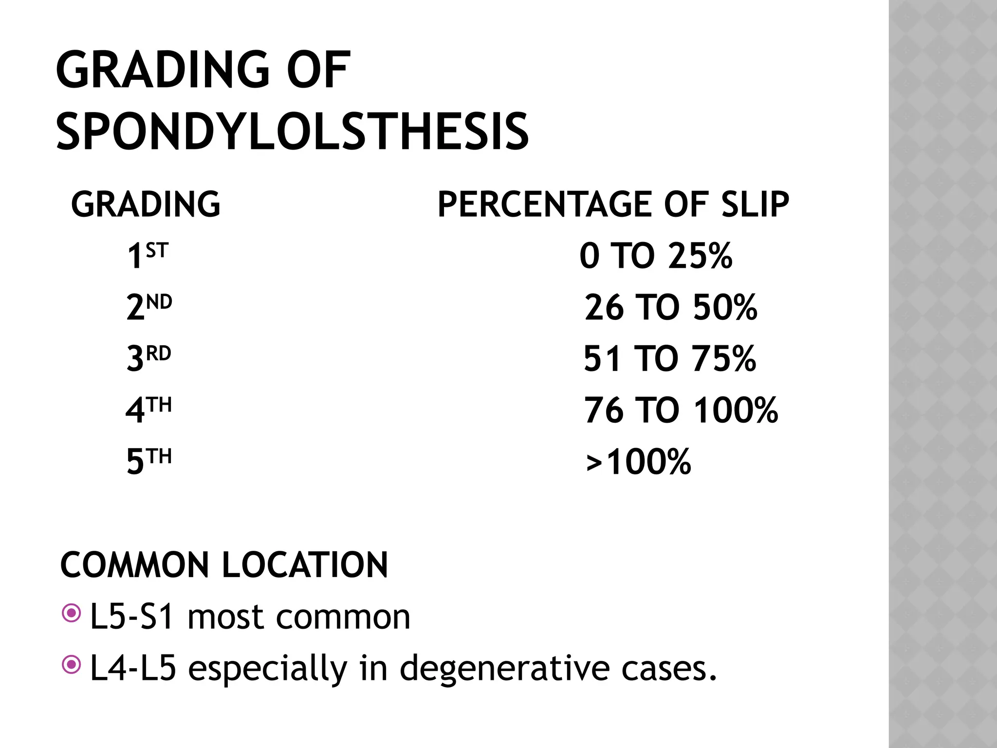 SPONDYLOLISTHESIS its types causes and symptoms | PPTX