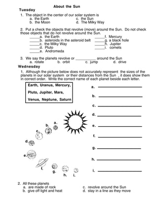 About the sun (worksheet) | PDF