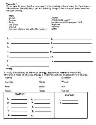 Solar system Introduction (worksheet) | PDF | Space and Astronomy | Science