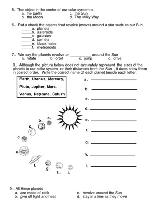 Order of the planets (worksheet) | PDF