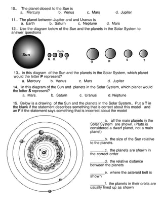 Order Of Planets And Size Worksheet