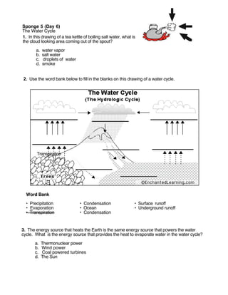 Water Cycle Worksheet 4th Grade