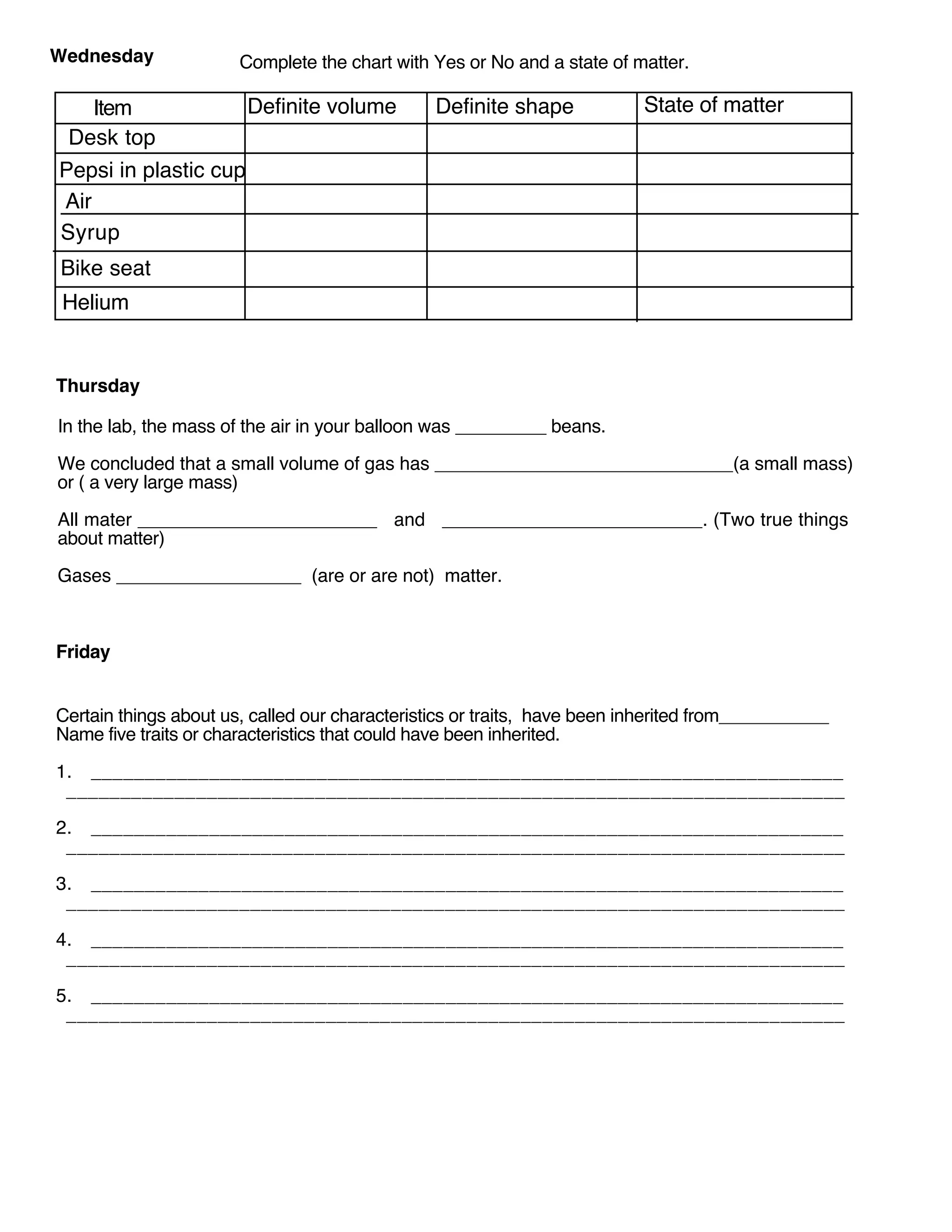 States of matter (Worksheet 8) | PDF