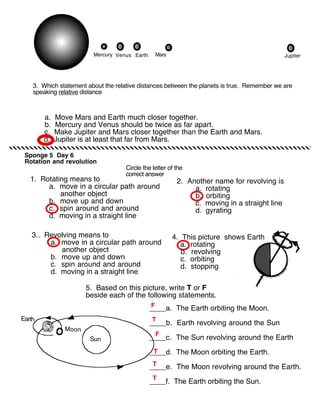 Order of Planets (Worksheet answers ) | PDF