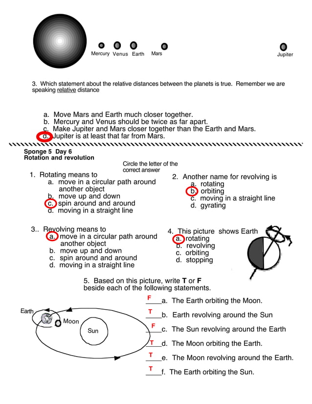 Order of Planets (Worksheet answers ) | PDF