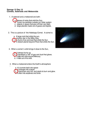 Comets Asteroids Planets Worksheets