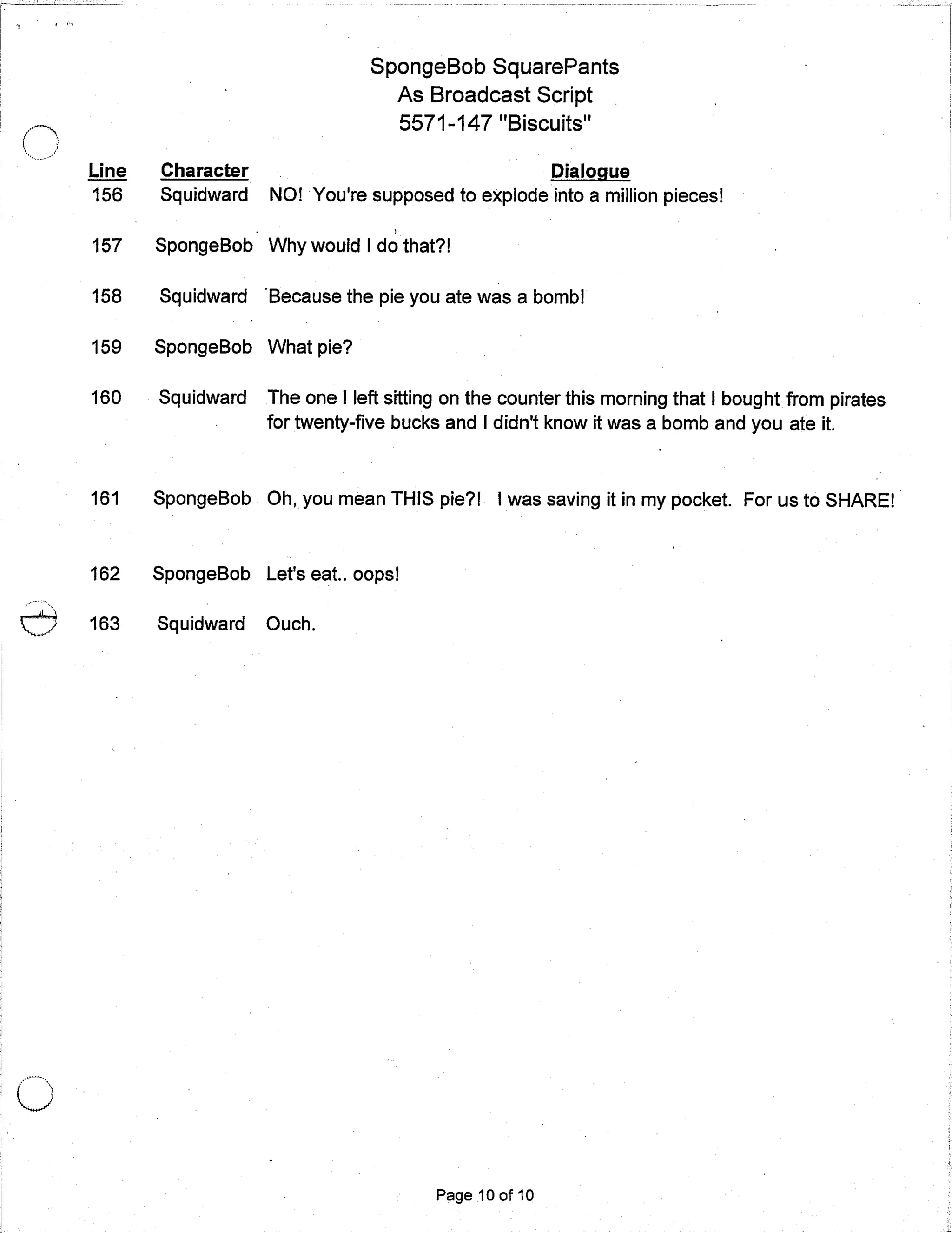 Spongebob squarepants script for educational purposes בובספוג מכנסמרובע ...