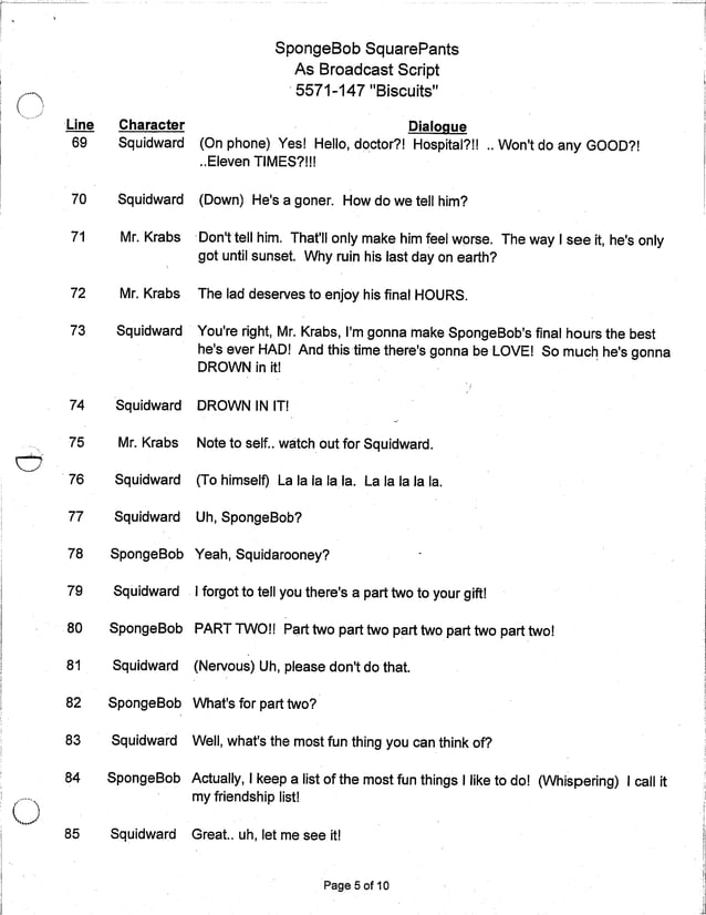 Spongebob squarepants script for educational purposes בובספוג מכנסמרובע ...