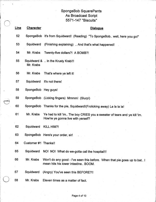 Spongebob squarepants script for educational purposes בובספוג מכנסמרו…