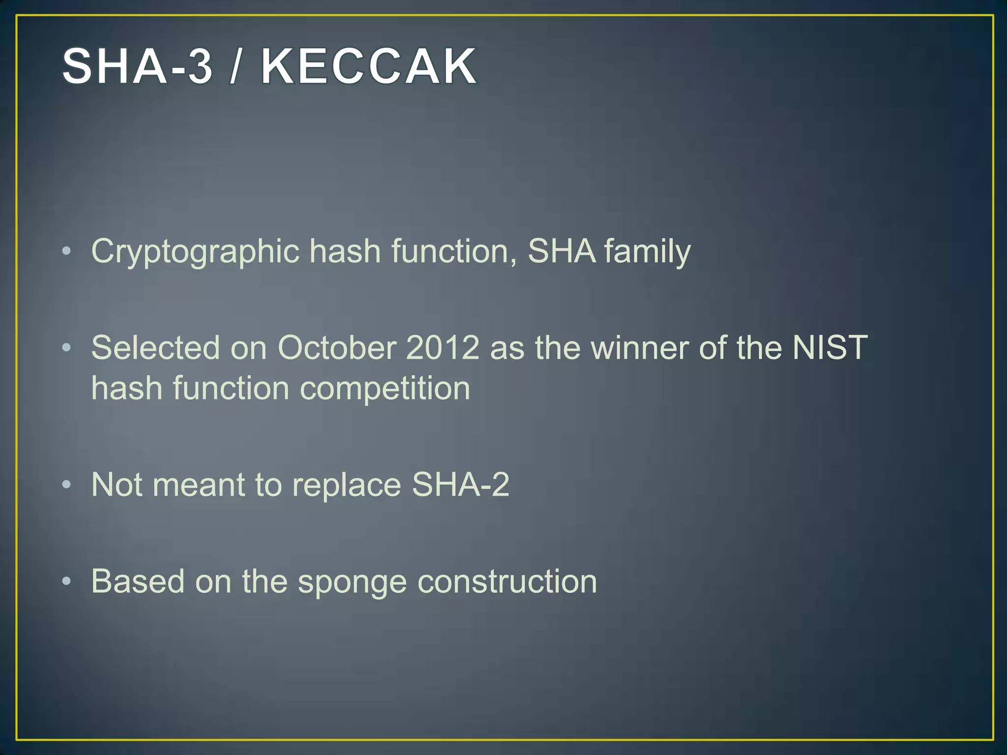 SHA-3, Keccak & Sponge function | PPT