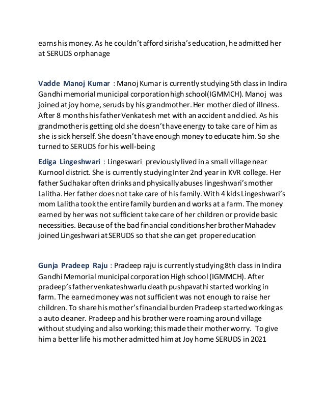 Sponsor for child education in kurnool | Sirisha | Manoj Kumar ...