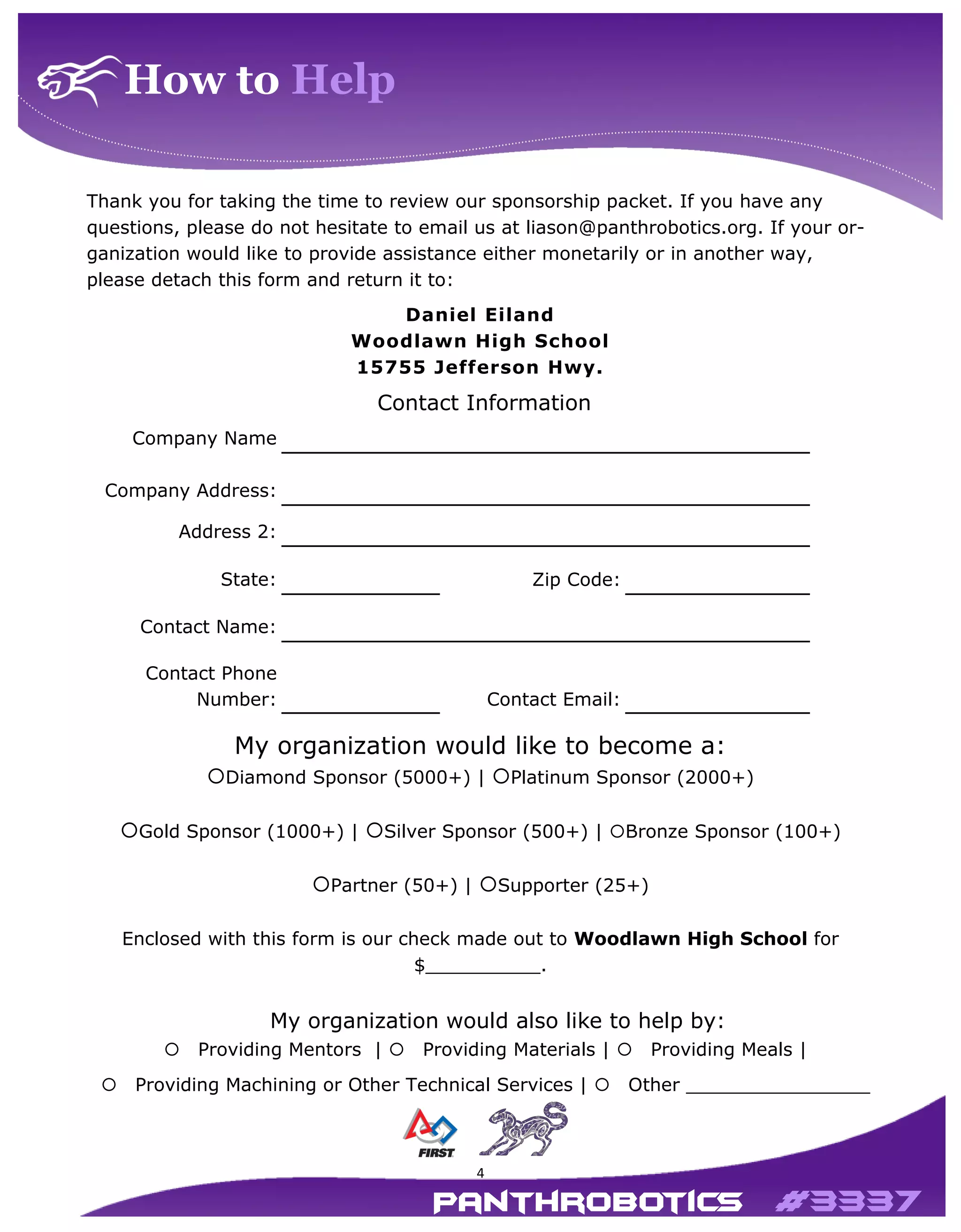 FRC #3337 Panthrobotics Sponsor Packet | PDF