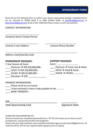 Sponsorship proposal Trajet Family Club 2014 | PDF