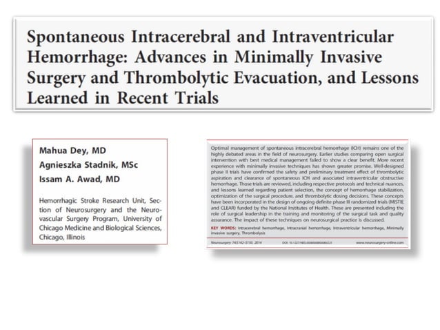 Spontaneous intracerebral and intraventricular hemorrhage | PPT